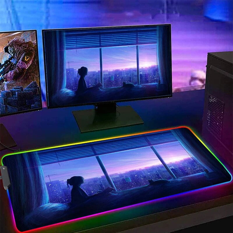 LED Light Gaming Mouse Pad RGB Large Keyboard Cover Rubber Base ...