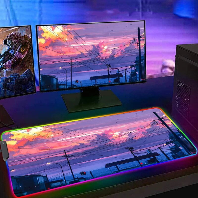 LED Light Gaming Mouse Pad RGB Large Keyboard Cover Rubber Base ...