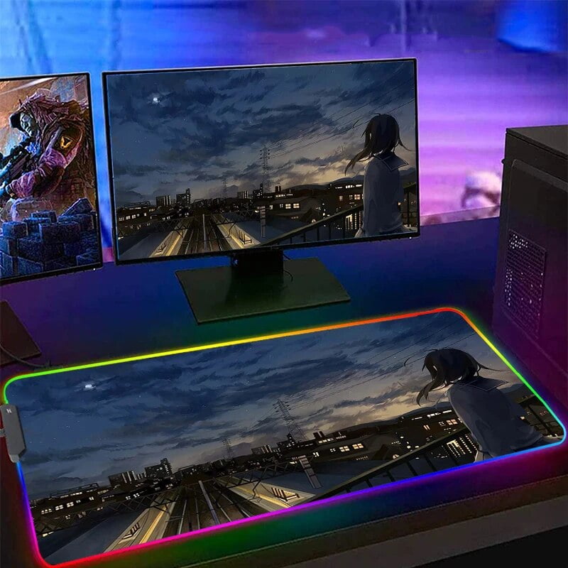 LED Light Gaming Mouse Pad RGB Large Keyboard Cover Rubber Base ...