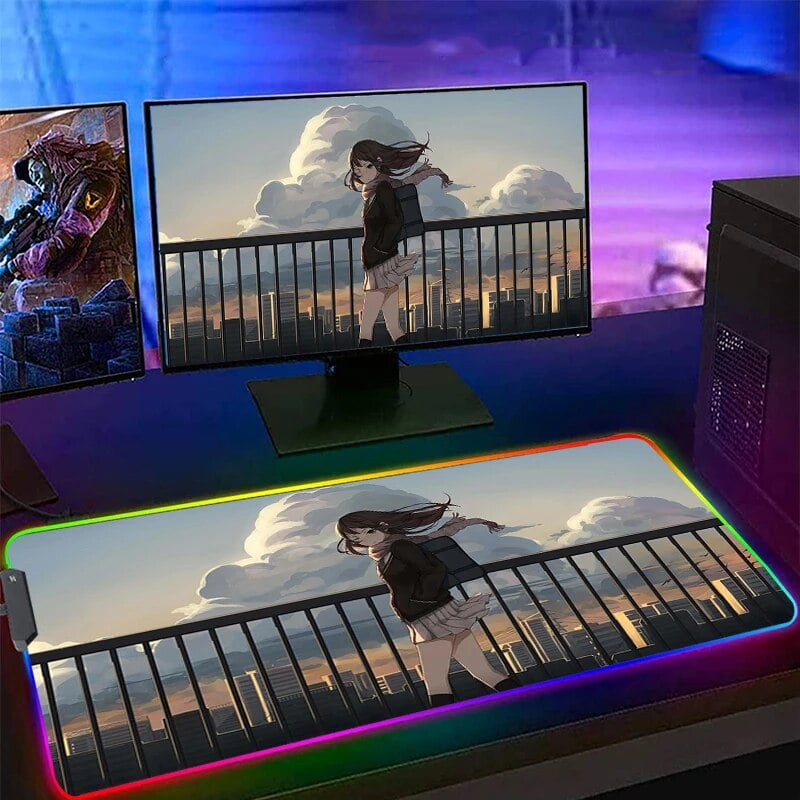 LED Light Gaming Mouse Pad RGB Large Keyboard Cover Rubber Base ...