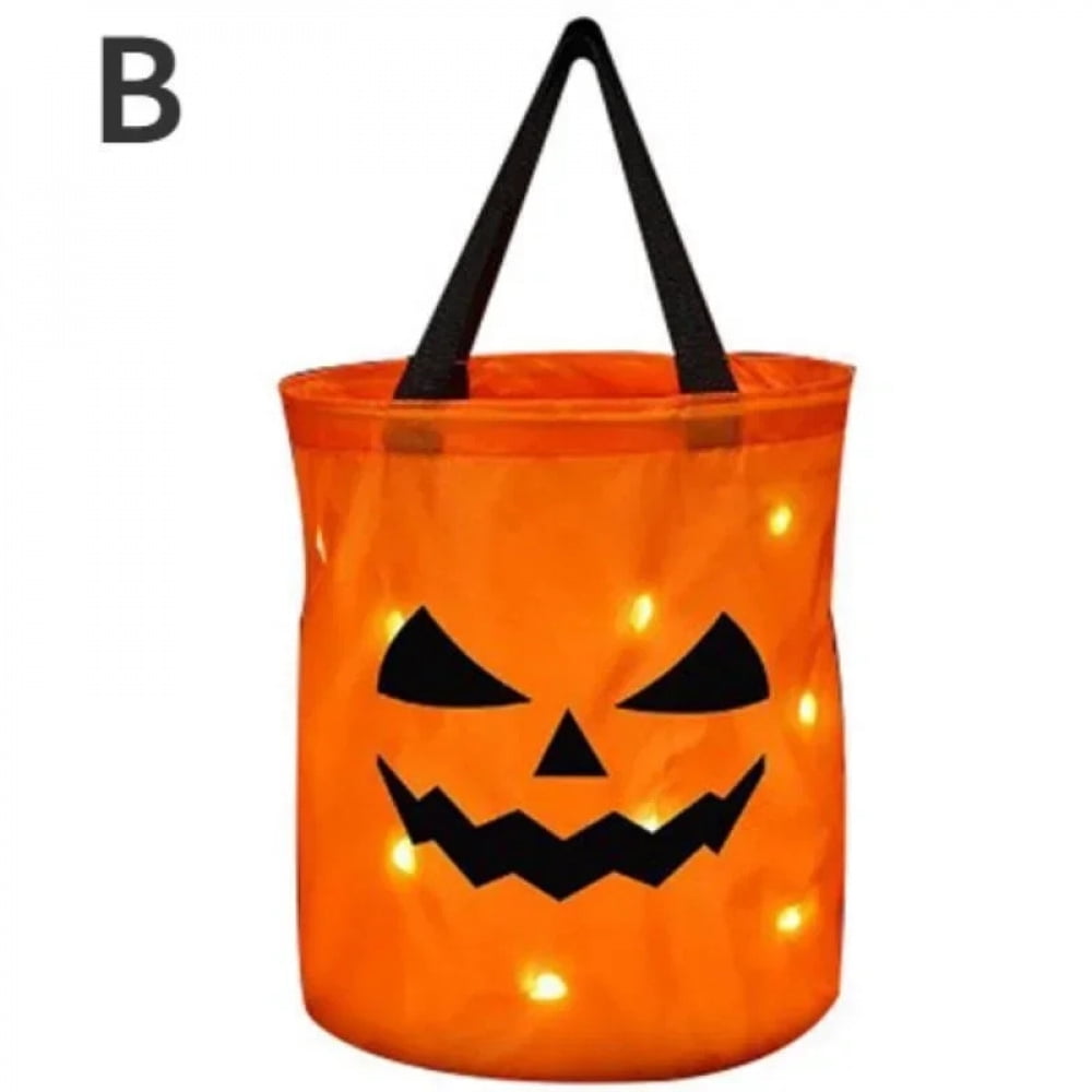 LED Light Halloween Trick or Treat Bucket Pumpkin Candy Bags ...