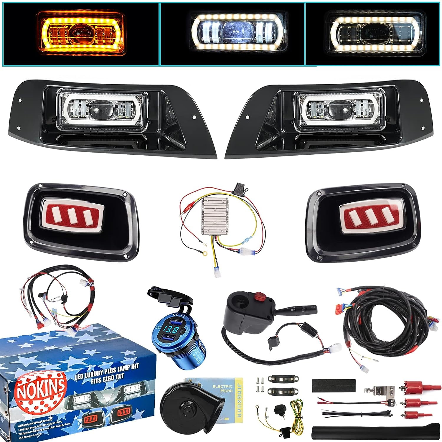 LED Light Kit for EZGO TXT 1996-2013 Golf Carts - 20A DC Converter, USB ...