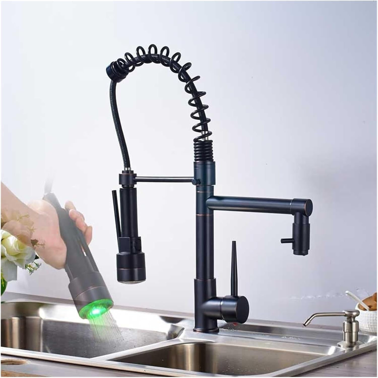 LED Light Kitchen Faucet Swivel Spout Pull Down Bathroom Kitchen Vessel ...