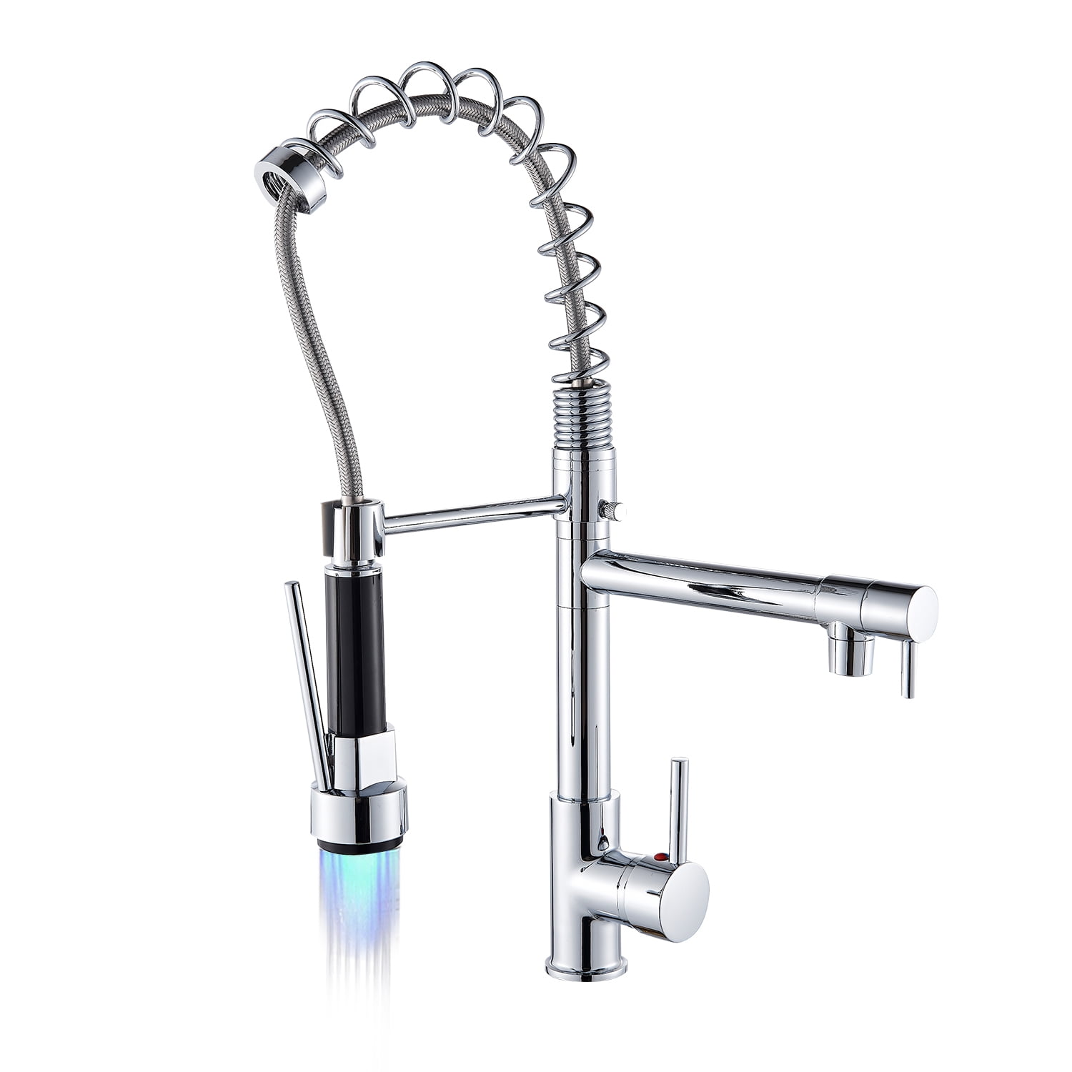 LED Light Kitchen Faucet with Pull Down Sprayer Industrial Single ...