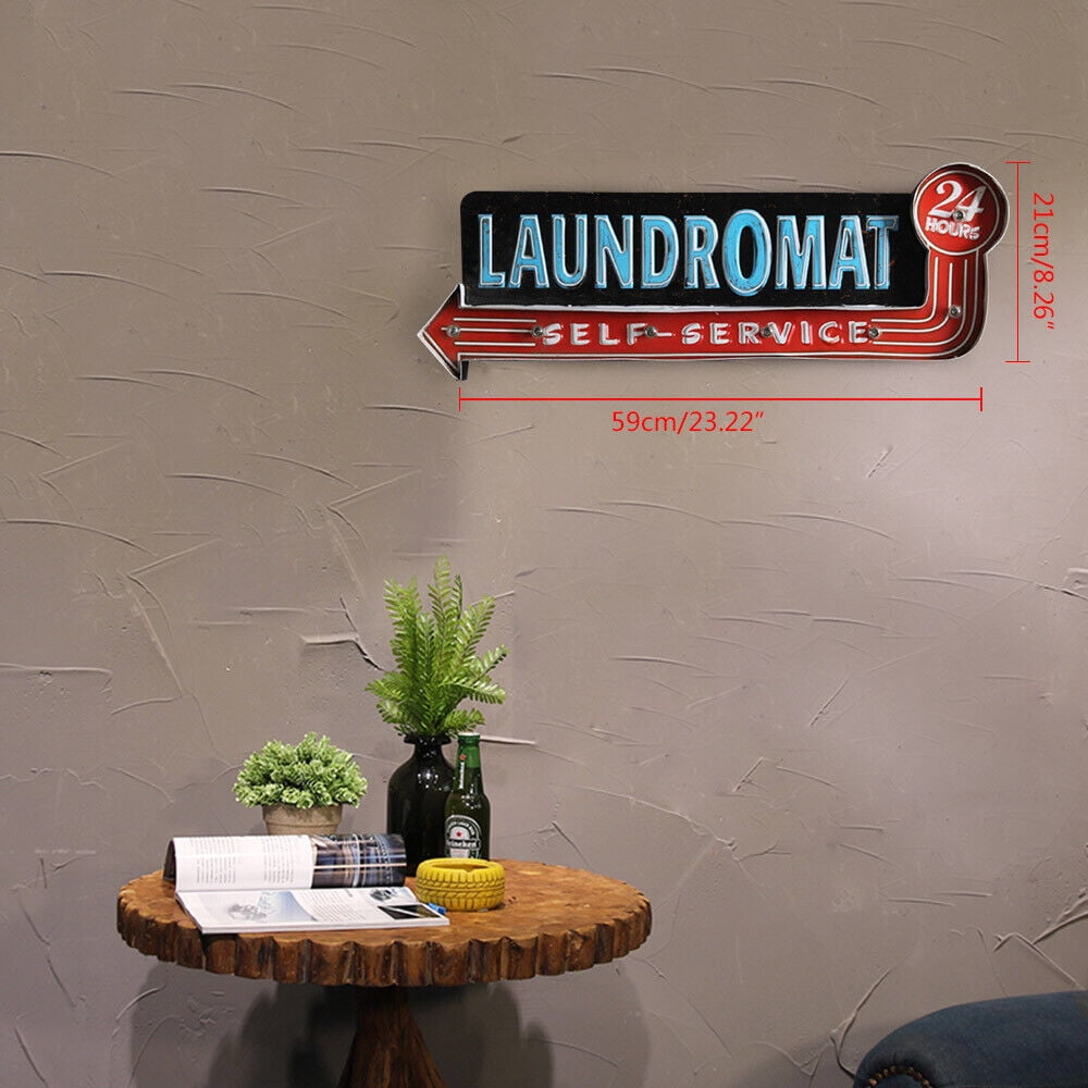 LED Light Metal Hanging Sign Antique LAUNDROMAT Plaques Laundry Shop ...