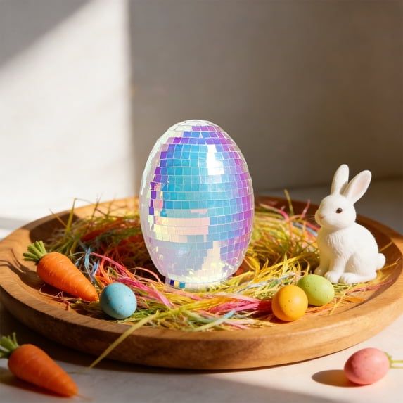 LED Light up Mirror Easter Egg Decorations, Glass Mirror Ball Sparkling ...