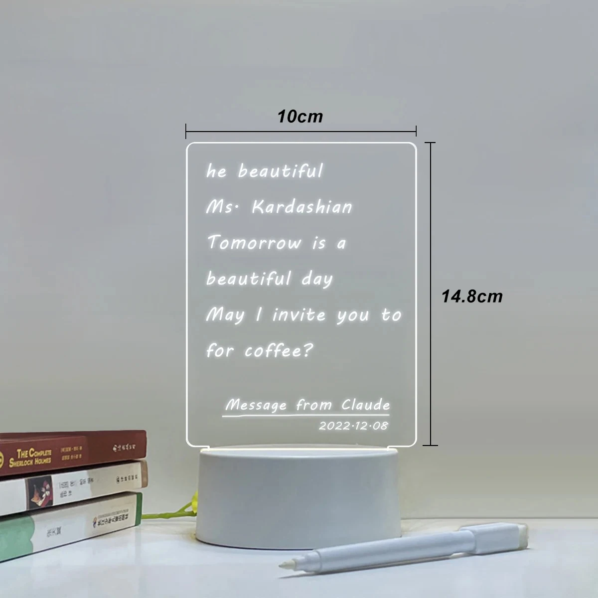 LED Light Note Board USB-Powered with Pen Acrylic Dry Erase Board Clear ...
