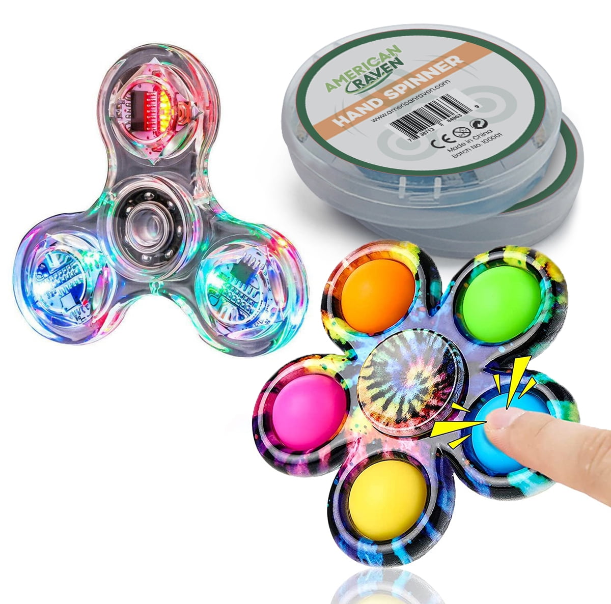LED Light & Pop It Fidget Spinner [2 Pack], Light Up Toy for Kids, Ages ...