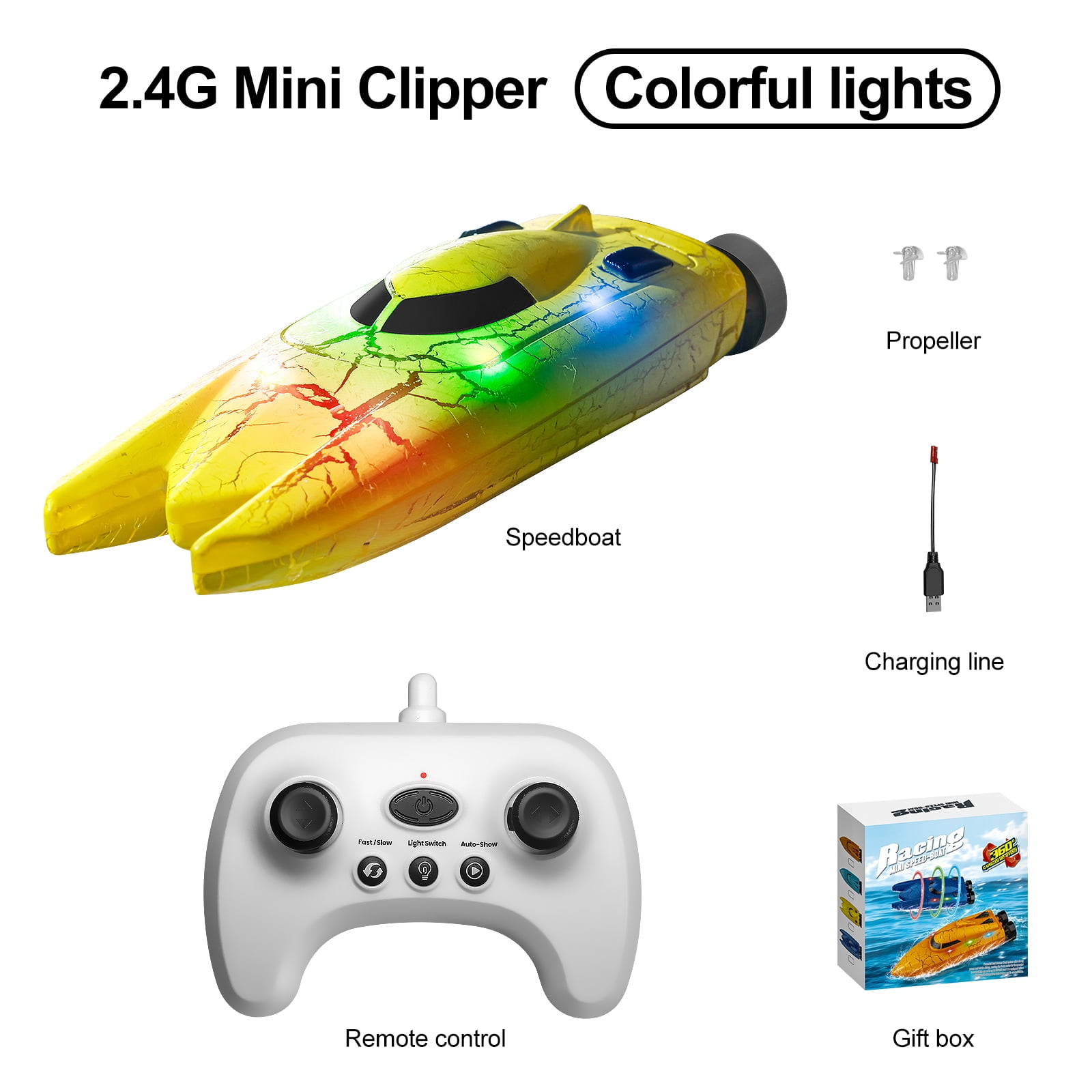 LED Light RC Boat Remote Control Pool Water Toys for Kids Ages 8-12 ...