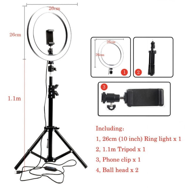 LED Light Ring Camera Studio Dimmable Light Video Selfie Phone Holder ...