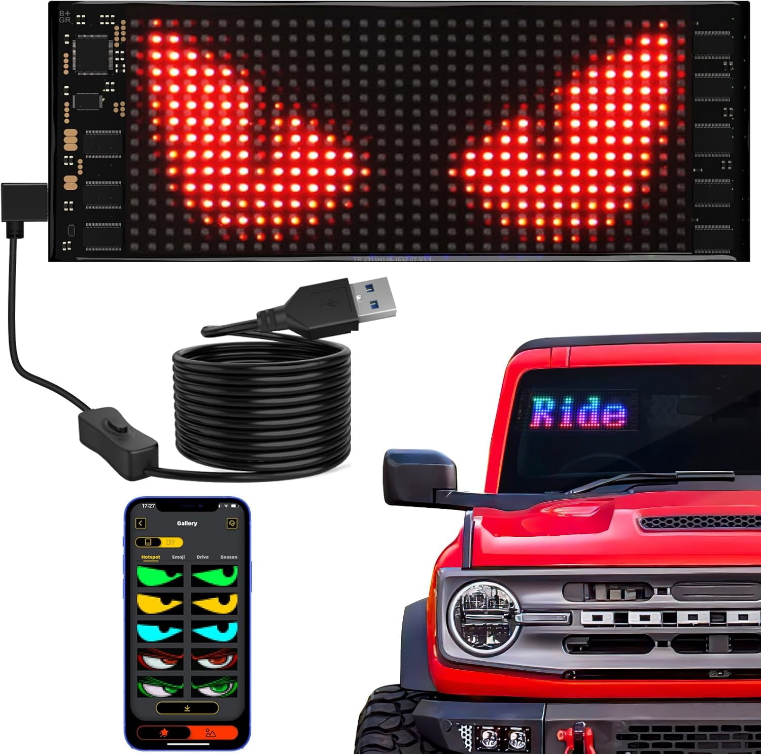 LED Light Signs for Car, 7”x3” Flexible USB 5V Bluetooth APP Control ...