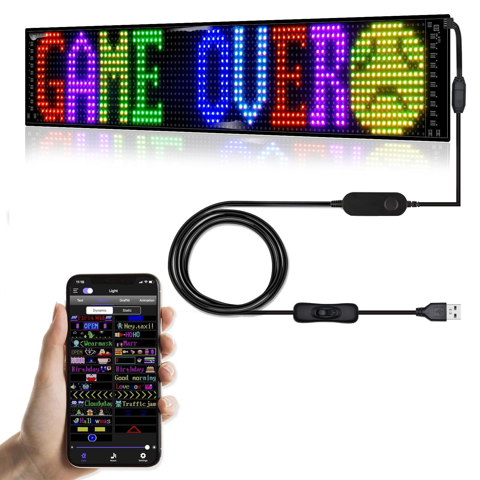 LED Light Signs for Car,Programmable Flexible LED Sign,Bluetooth APP Control,Custom Text ...