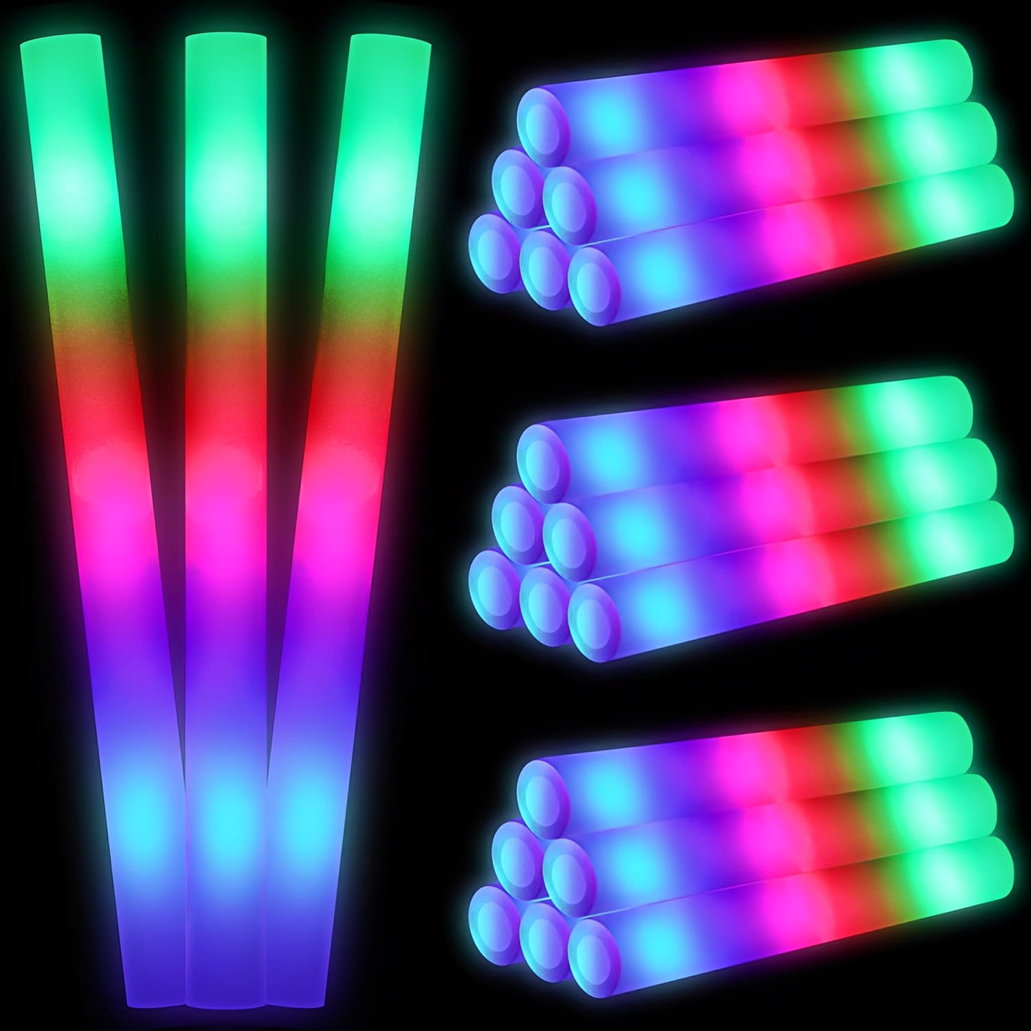 LED Light Sticks, 100 Pack 18 inch Multi Color Foam Baton with 3 Modes ...
