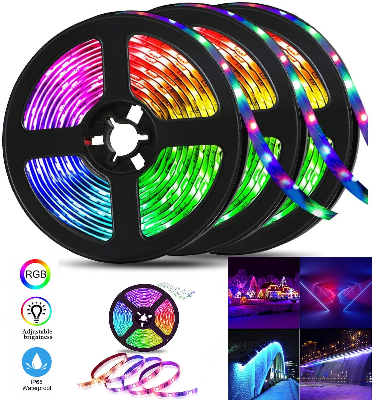LED Light Strip, 49.2ft 3528 RGB LED Light Strip Waterproof LED Tape ...