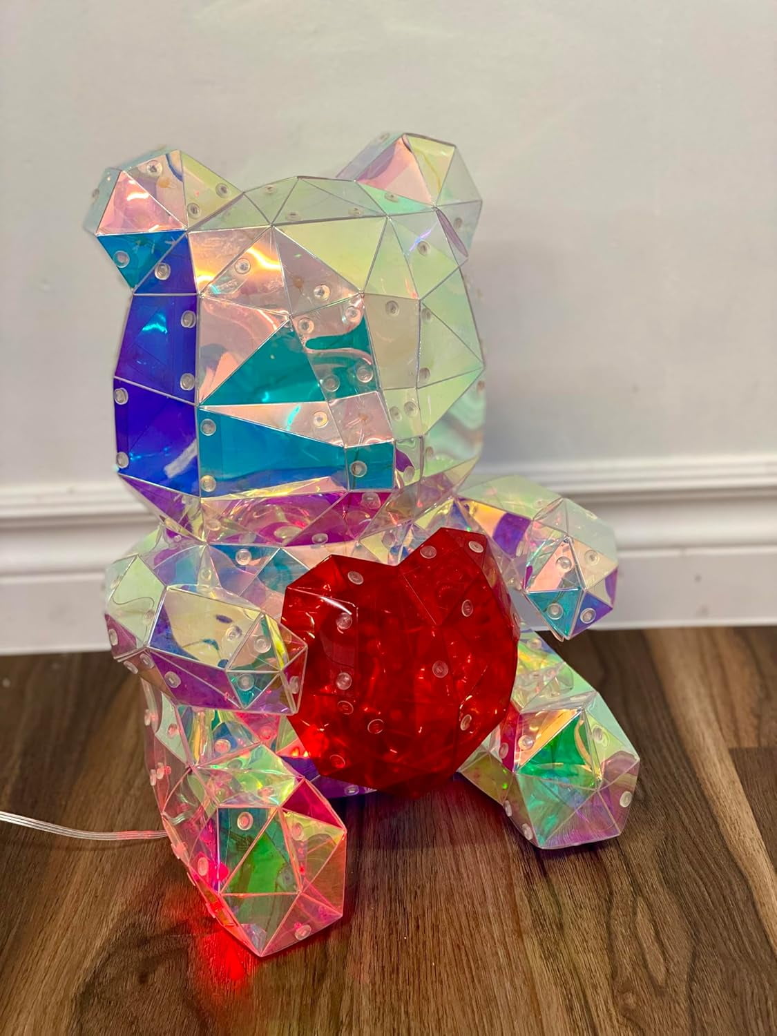 LED Light Up Bear 12" Tall Iridescent Glow Holographic Lights with USB ...