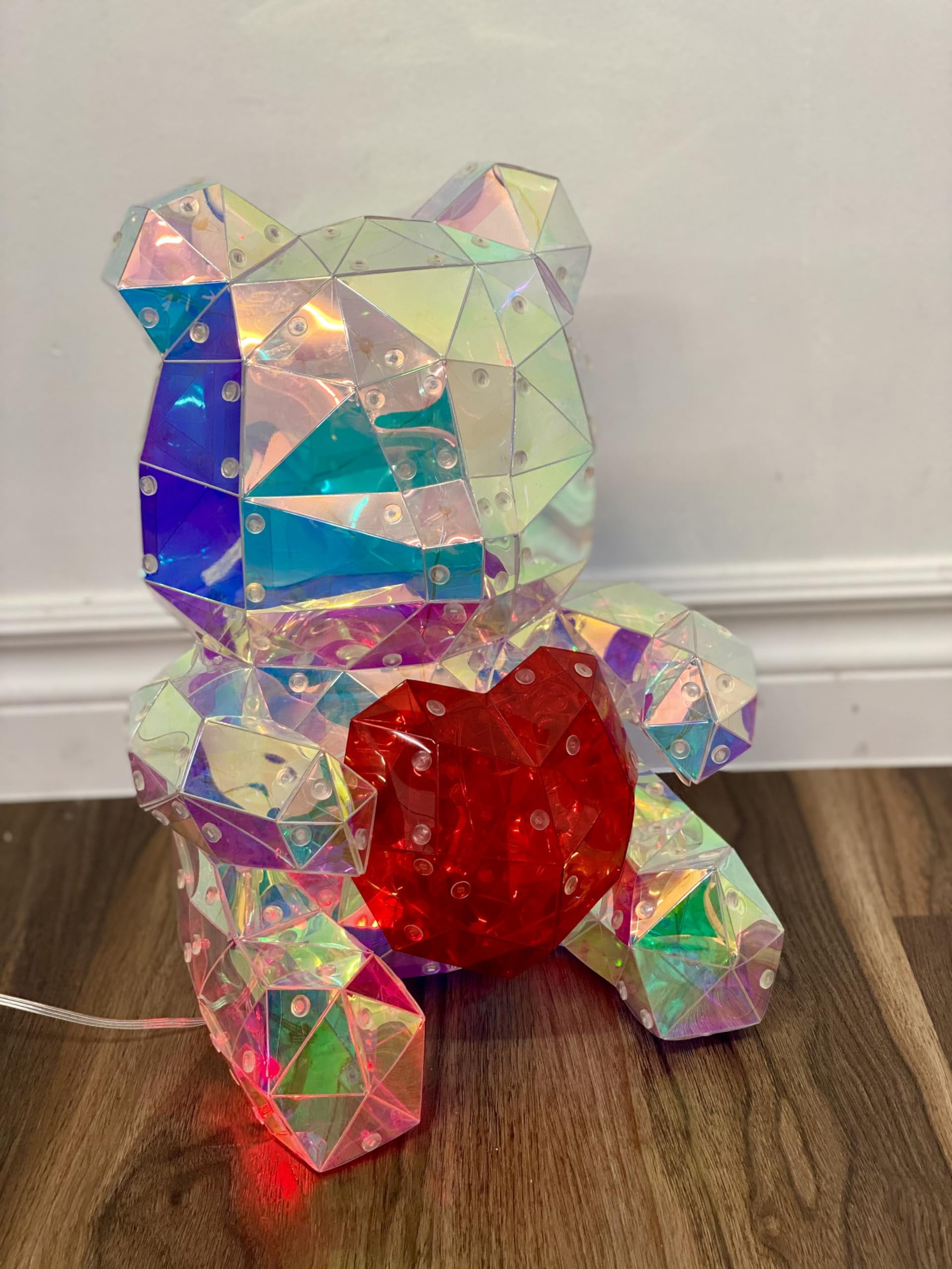 LED Light Up Bear 12" Tall Iridescent Glow Holographic Lights with USB ...