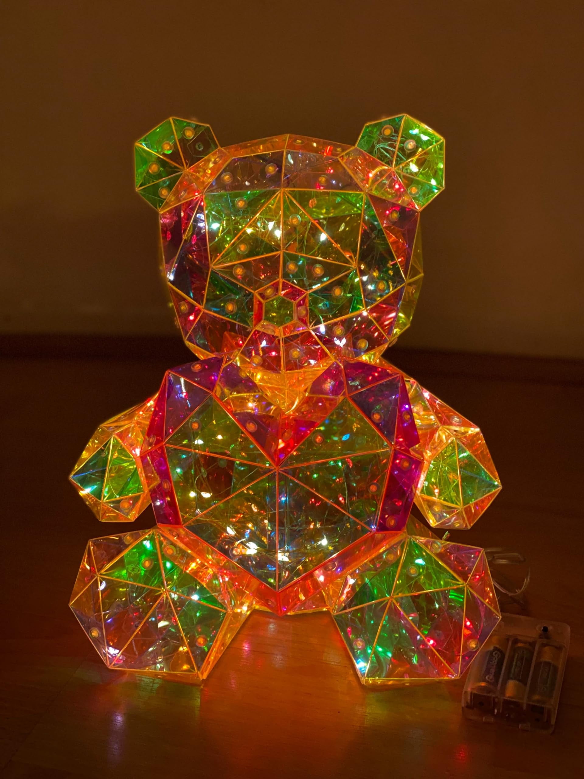 LED Light Up Bear with Pink Heart 12" Tall Iridescent Glow Holographic ...