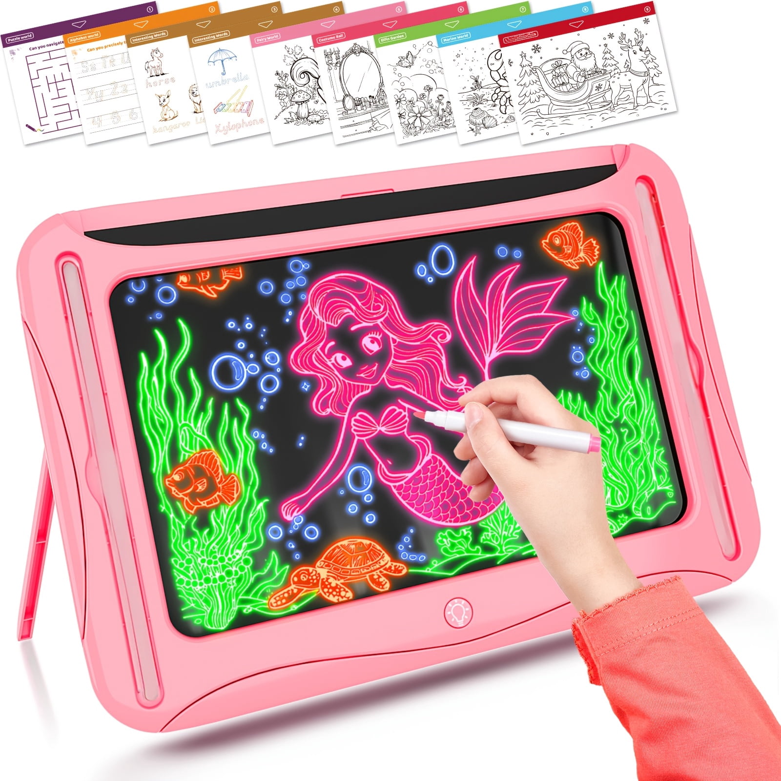 LED Light-Up Drawing Writing Doodle Board, Learning Travel Toy with 9 ...