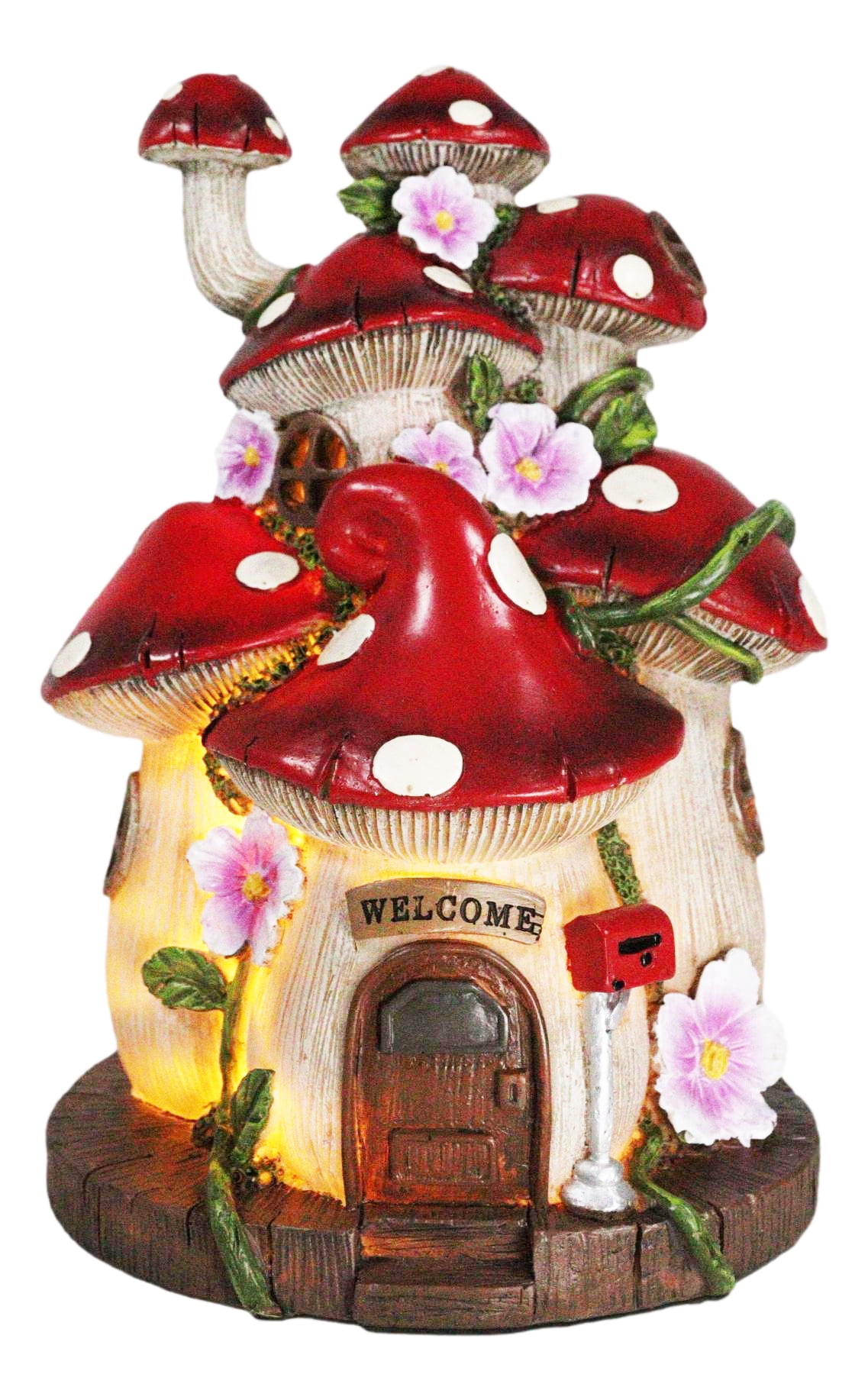 LED Light Up Enchanted Fairy Garden Toadstool Mushrooms Cottage House ...
