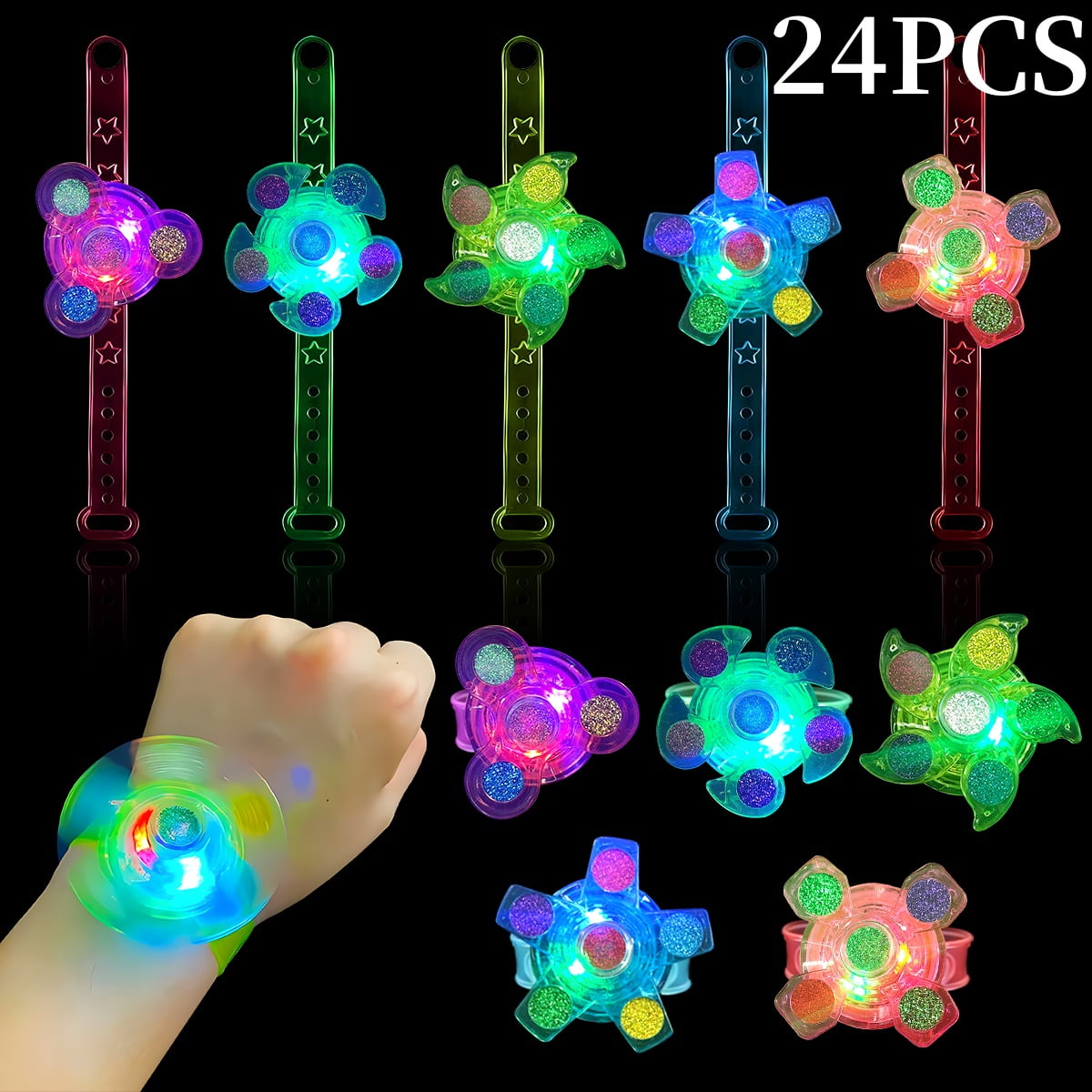 LED Fidget Spinner Bracelets for Kids - 24 Pack, Glow in The Dark ...