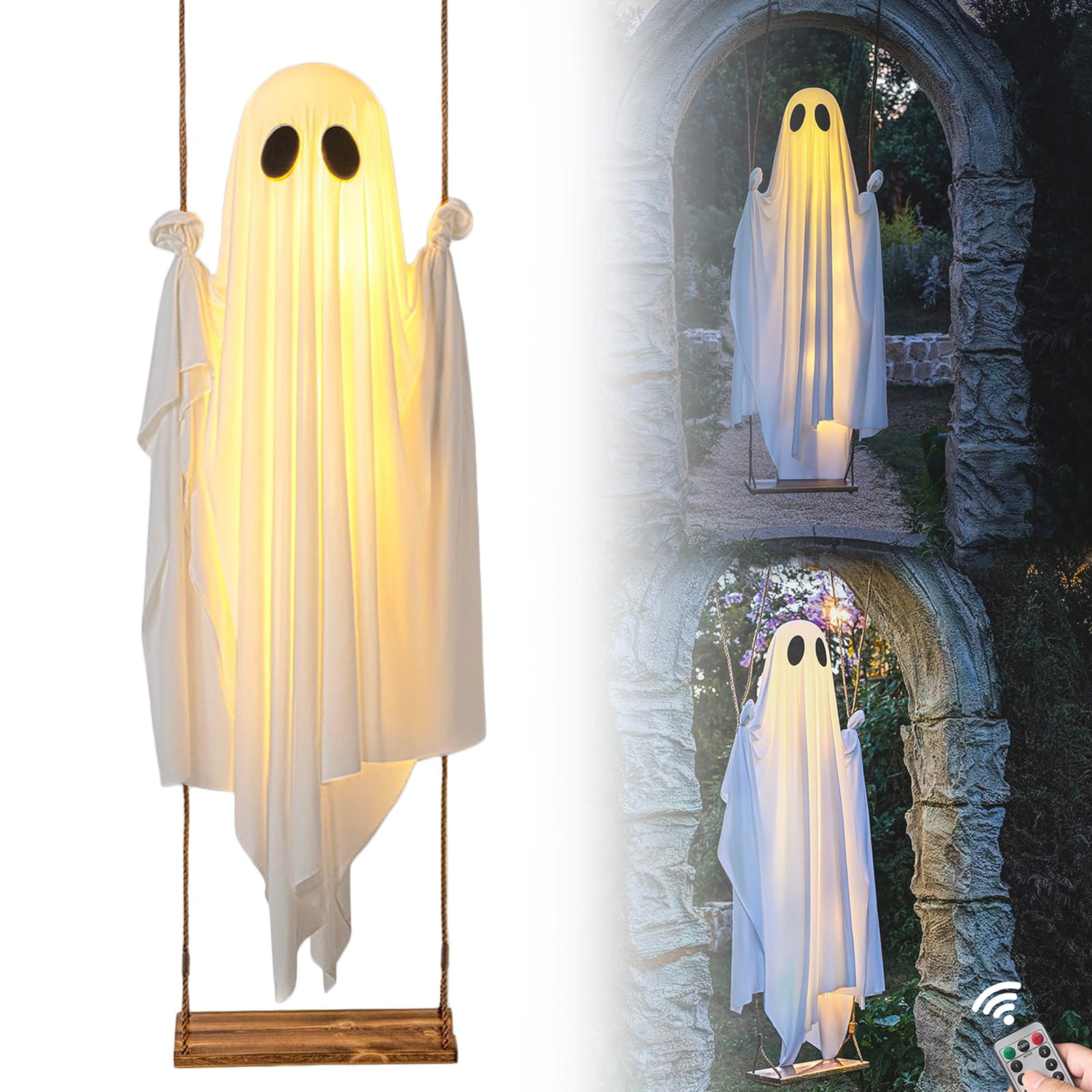 LED Light Up Ghost Swing Hanging Decor, Cute Animated Halloween ...