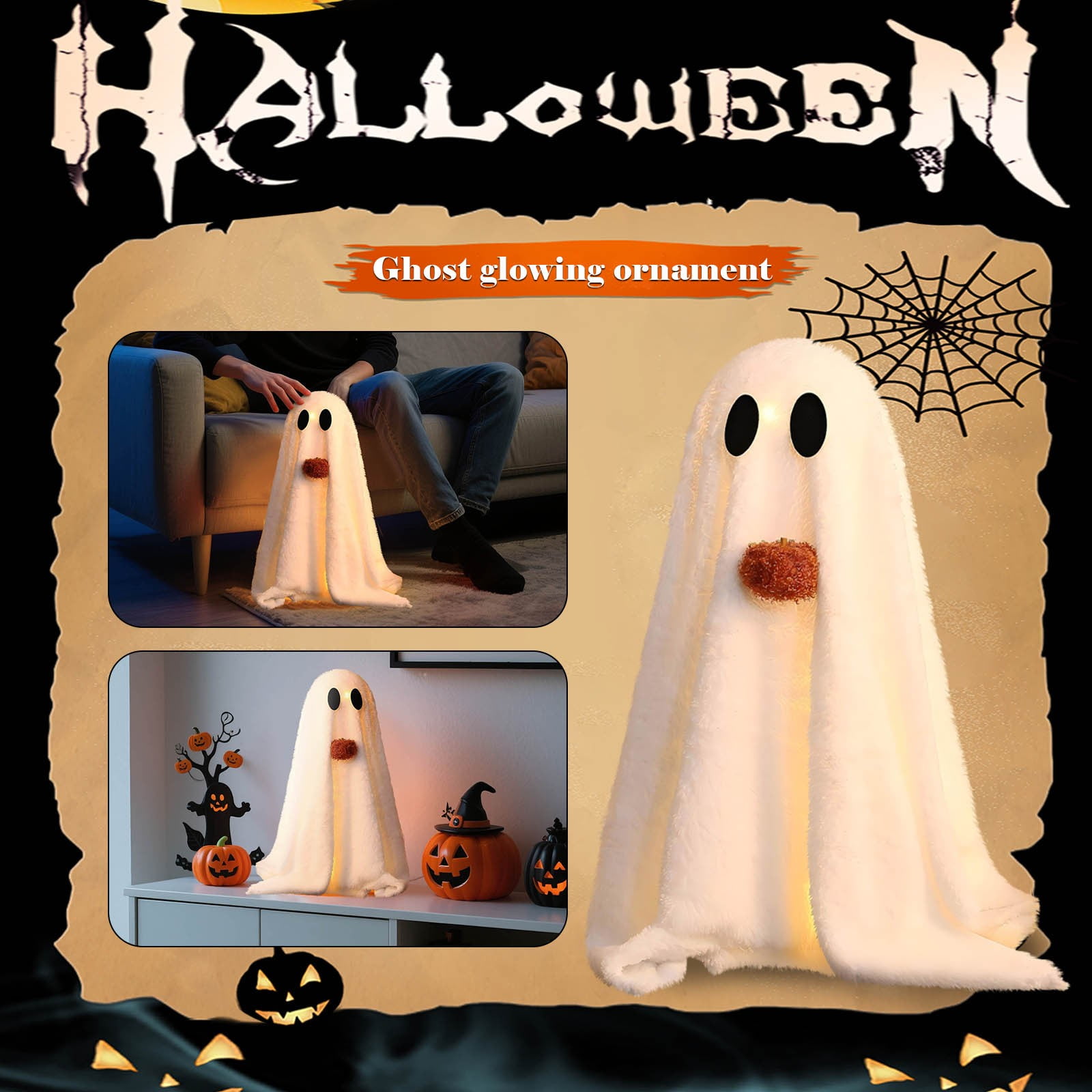 LED Light Up Halloween Ghost Decoration with Soft Fabric, Battery ...