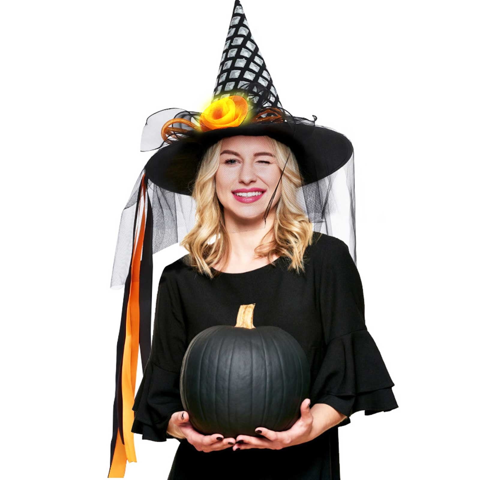 LED Light-Up Halloween Witch Hats for Women, Lightweight, Fancy Witch ...