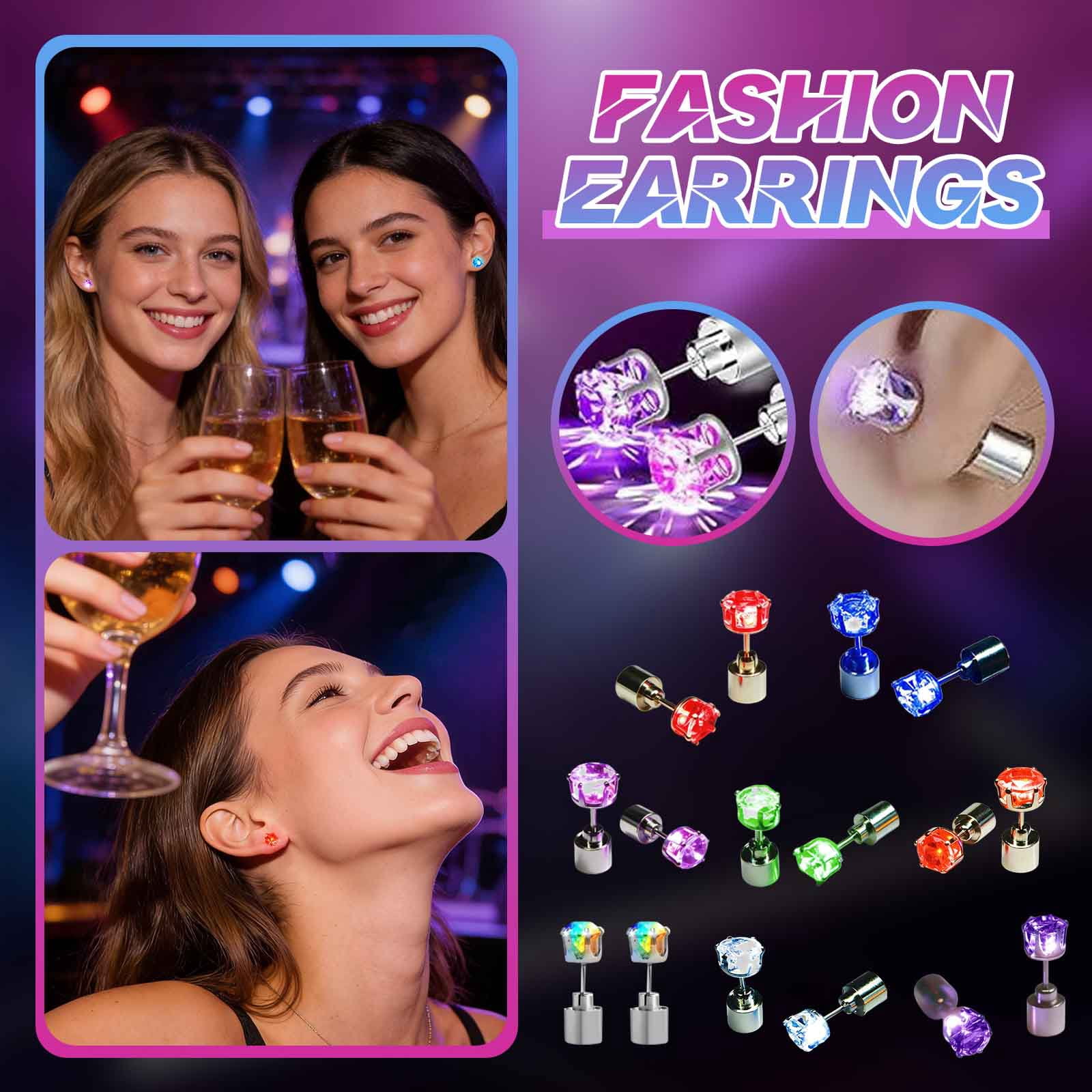 LED Light Up Rhinestone Stud Earrings for Women, Color Changing ...