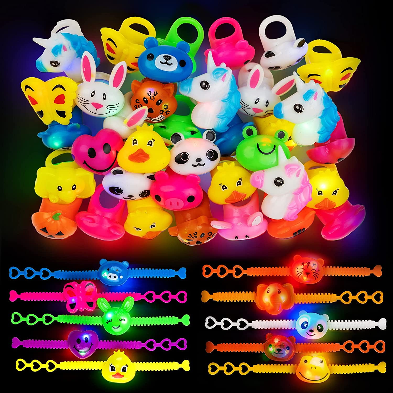 LED Light Up Toy Party Favors Animal Cartoon Rings and Bracelets, 24 ...