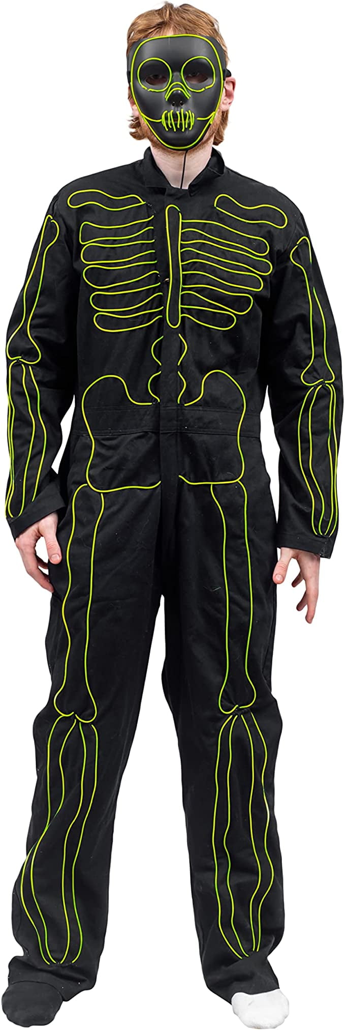 LED Light up Skeleton Costume & Mask with three modes Halloween Costume ...