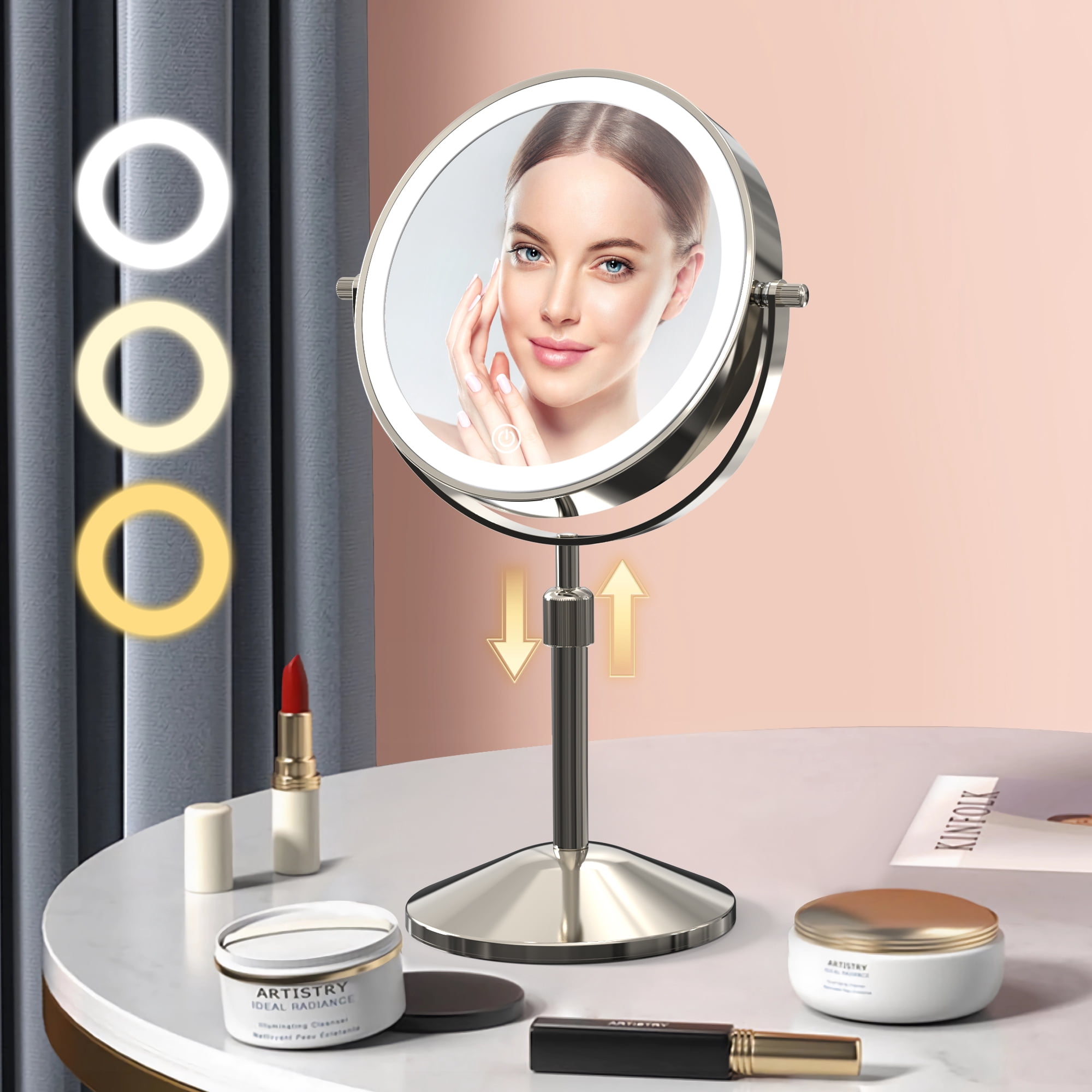 LED Lighted 1X/10X Magnifying Vanity Mirror Rechargeable Round Desktop ...