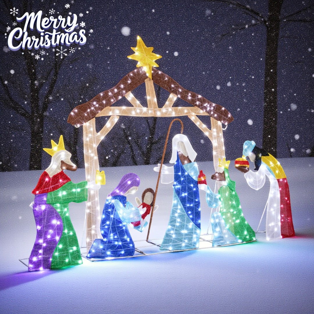 LED Lighted 2D Nativity Scene Outdoor Decor, 400 Warm White Lights with ...