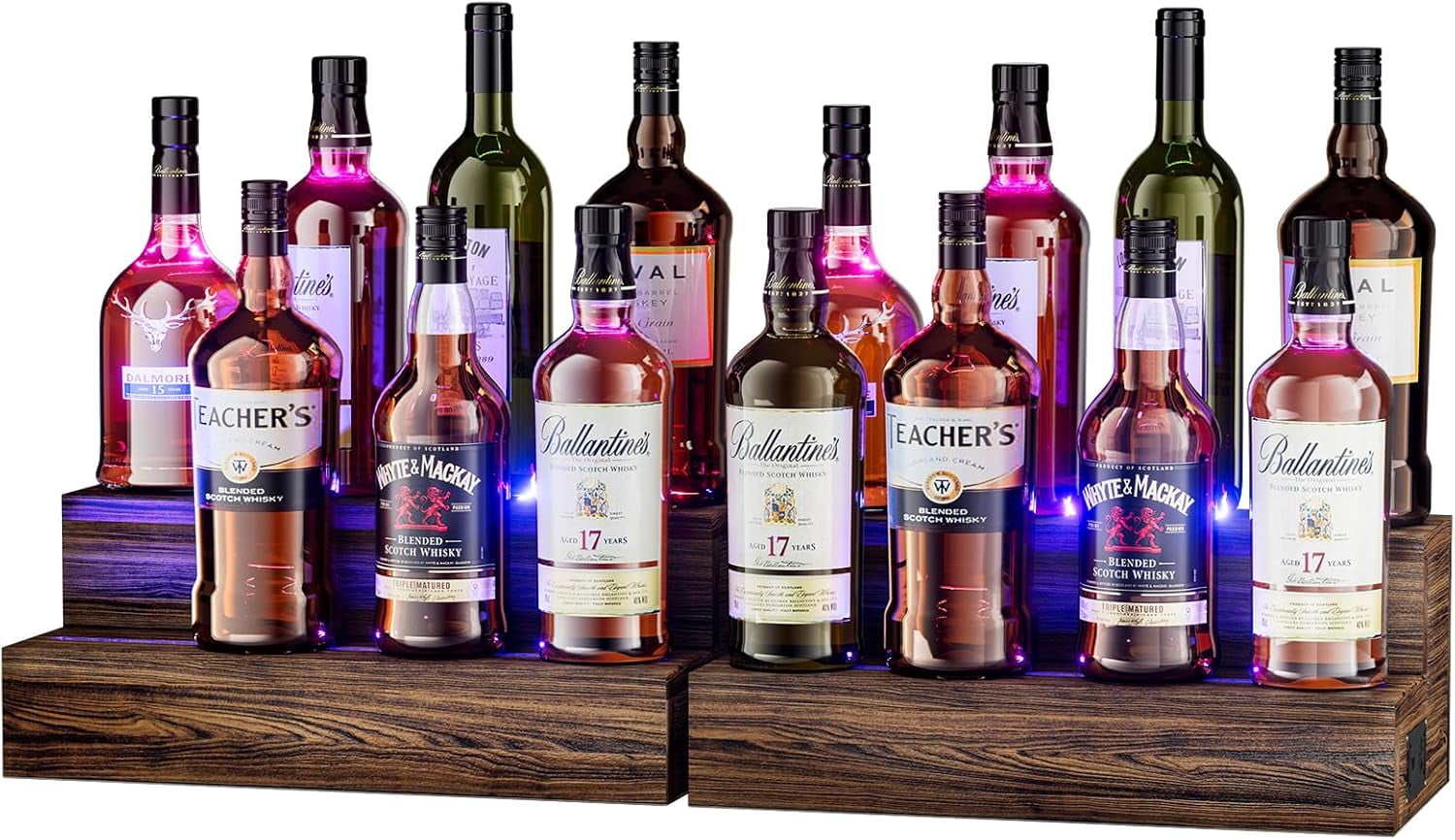 LED Lighted Bottle Display Shelf, 2 Pack Bar Shelf, Tabletop Wine Rack ...