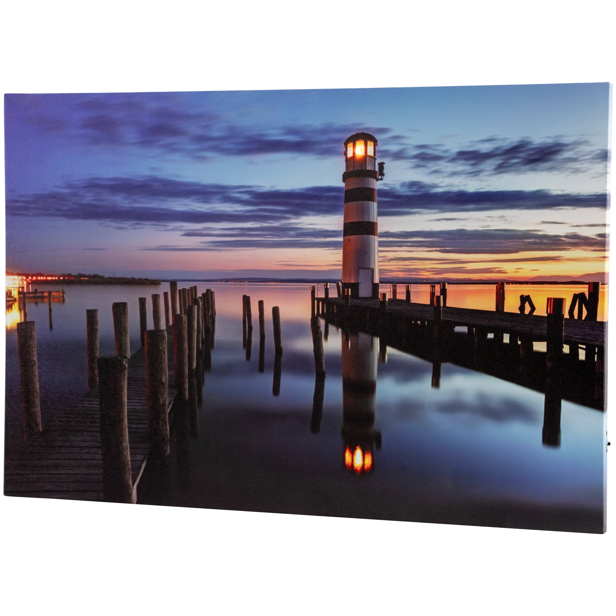 LED Lighted Coastal Sunset Lighthouse Scene Canvas Wall Art 15.75" x 23 ...