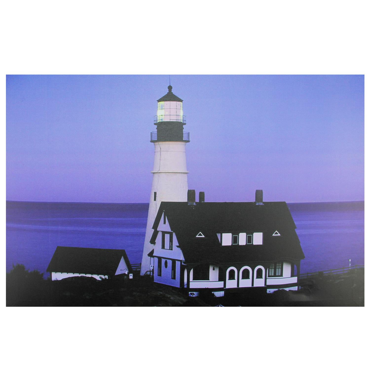LED Lighted Dusk Lighthouse Seaside Scene Canvas Wall Art 15.75" x 23. ...