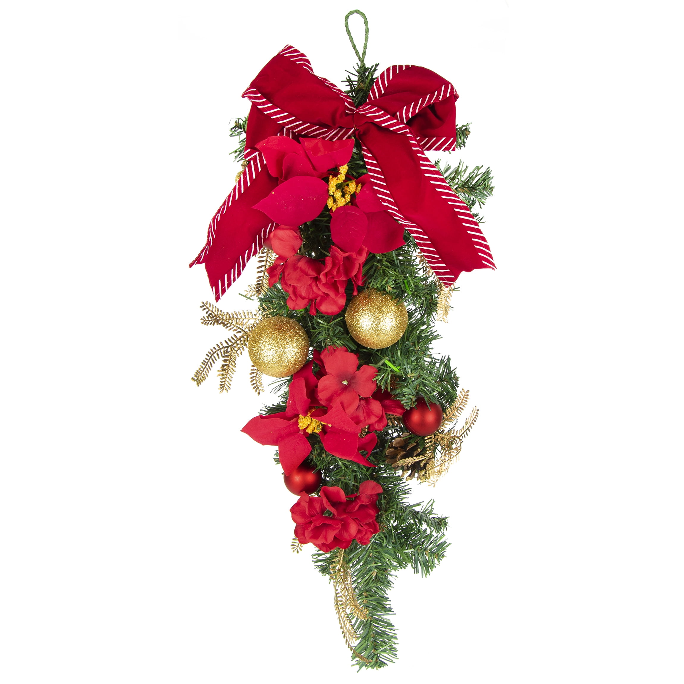 LED Lighted Evergreen Poinsettia Swag with Gold Accents - Walmart.com