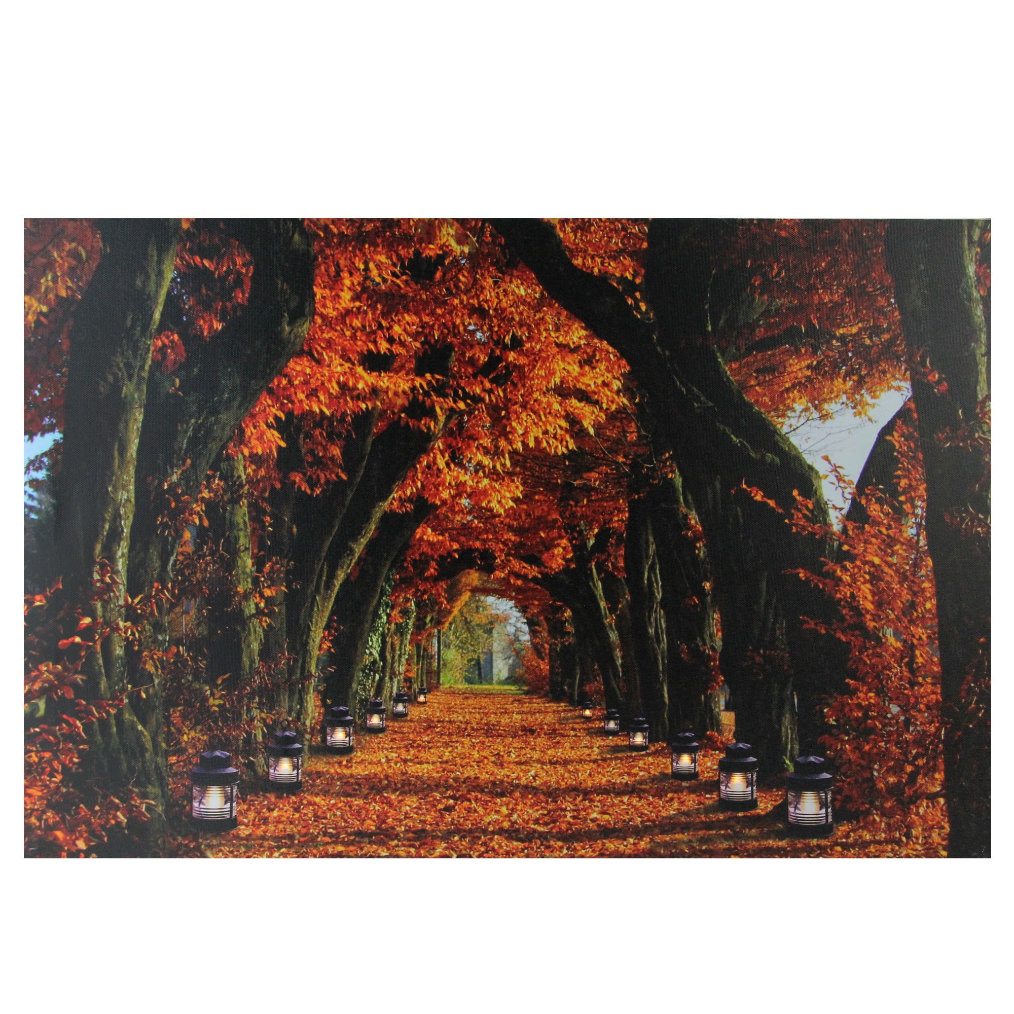 Northlight LED Lighted Fall Tree Archway with Lanterns Canvas Wall Art ...