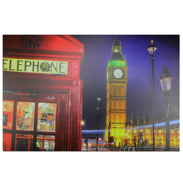 LED Lighted Famous Big Ben and Red Telephone Box London Canvas Wall Art ...