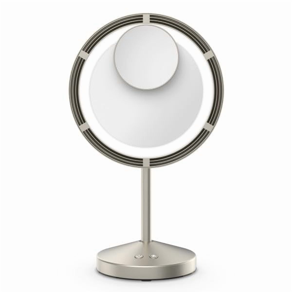 LED-Lighted Fan Makeup Mirror with Spot Magnification, Vanity Lights ...