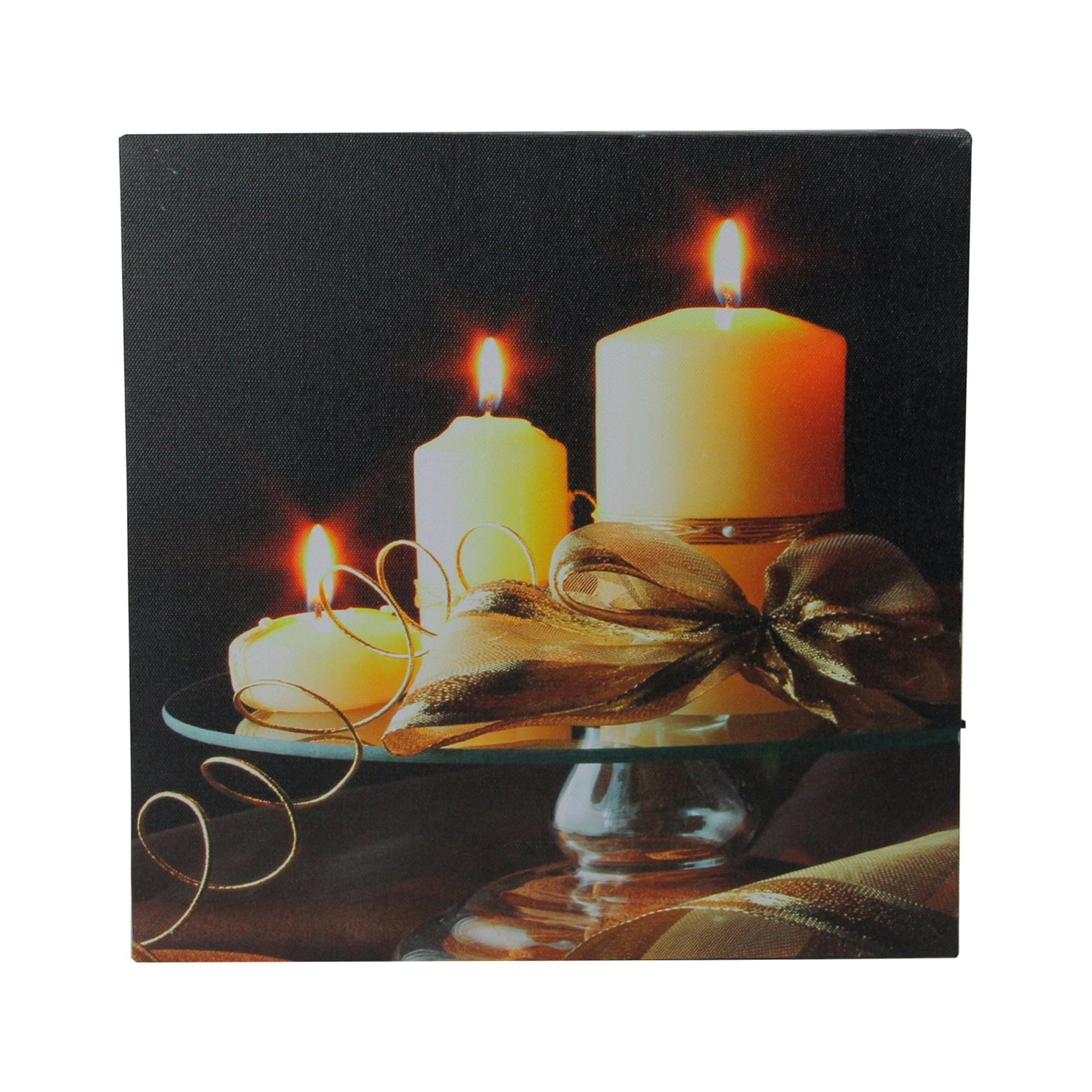 Northlight LED Lighted Flickering Candles and Leaves 12x12 Canvas Wall ...