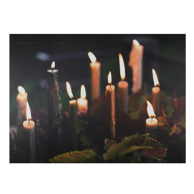 LED Lighted Flickering Candles with Fall Leaves Canvas Wall Art 11.75 ...