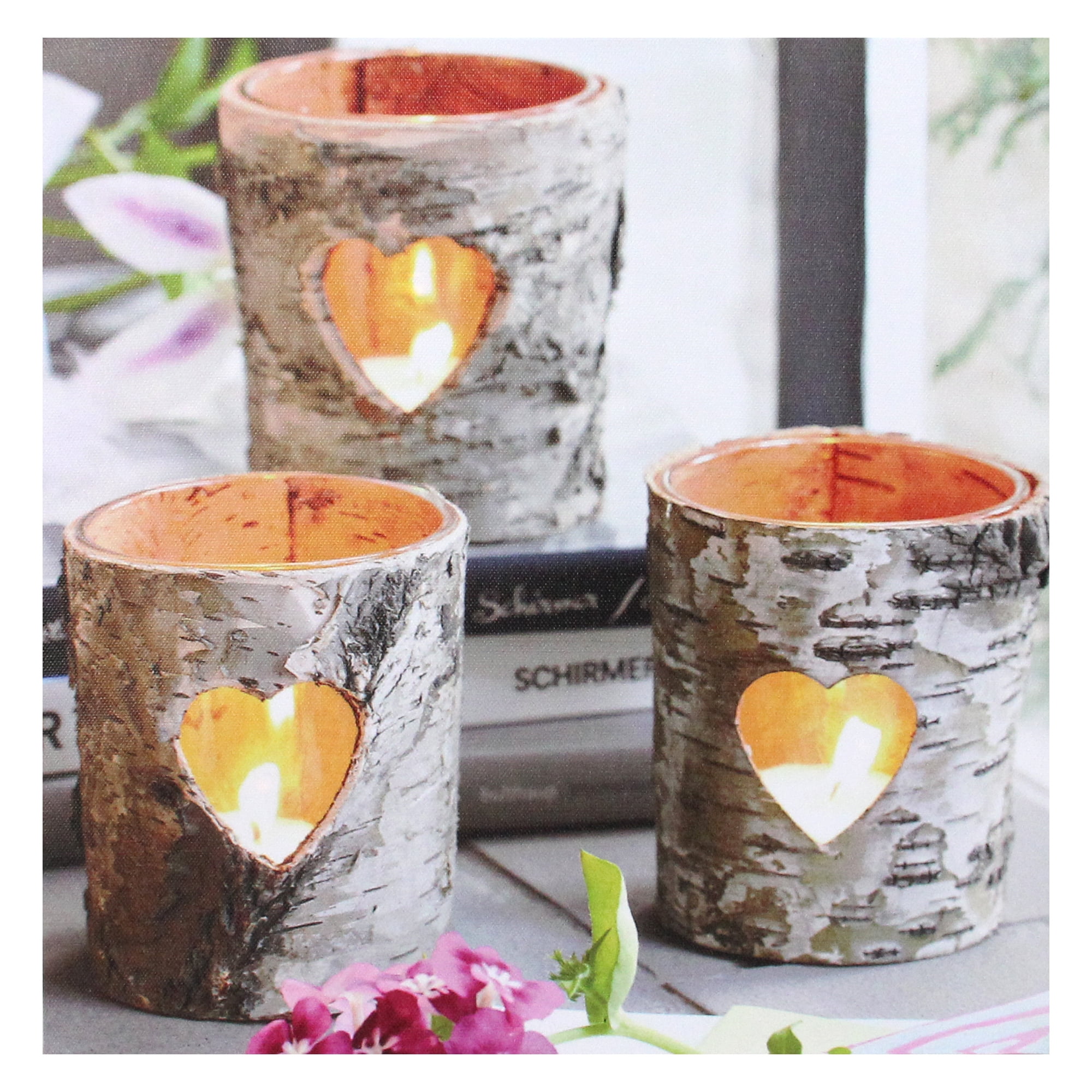 LED Lighted Flickering Rustic Woodland Birch Candles Canvas Wall Art 11 ...