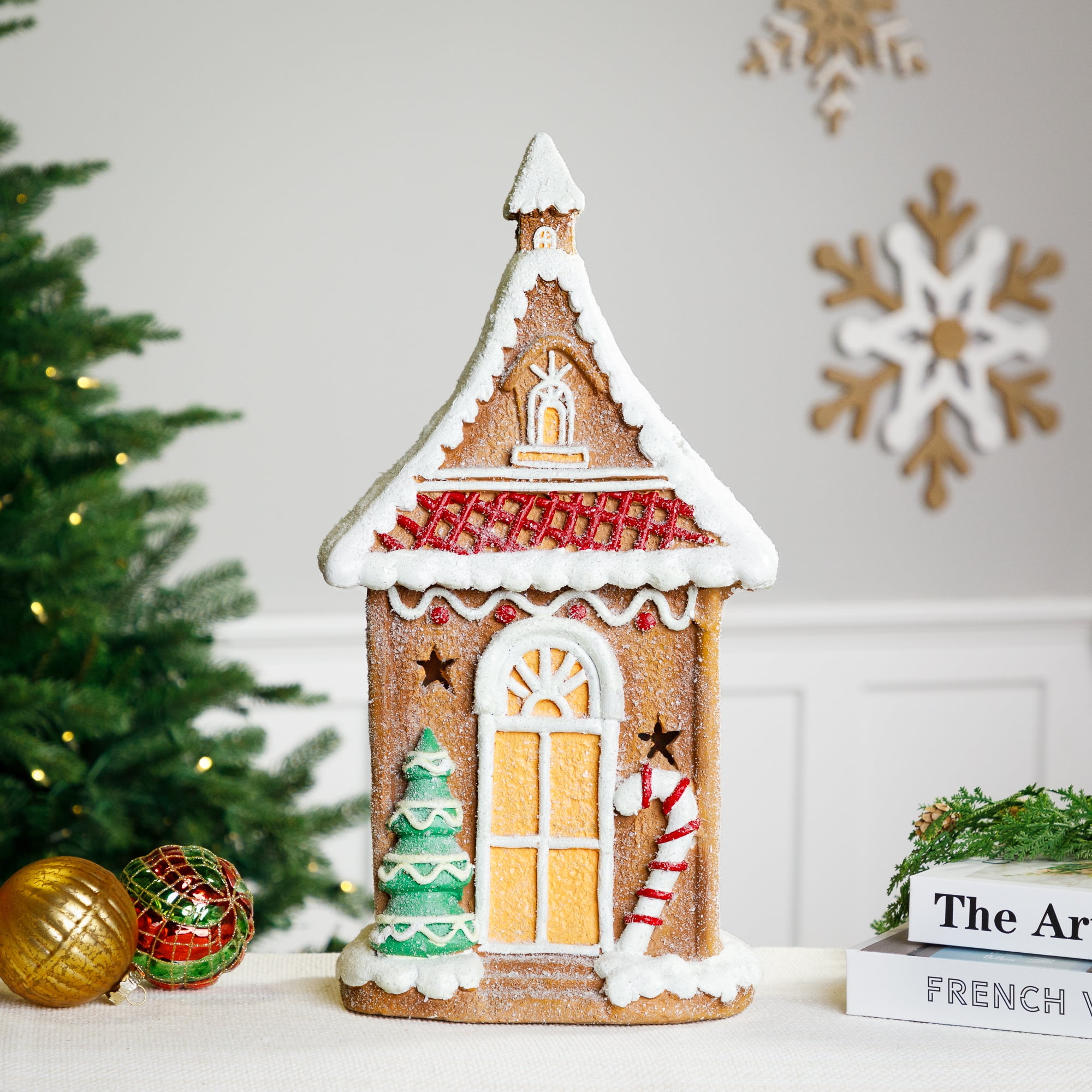 LED Lighted Gingerbread House with Christmas Tree and Candy Cane - 18.5 ...