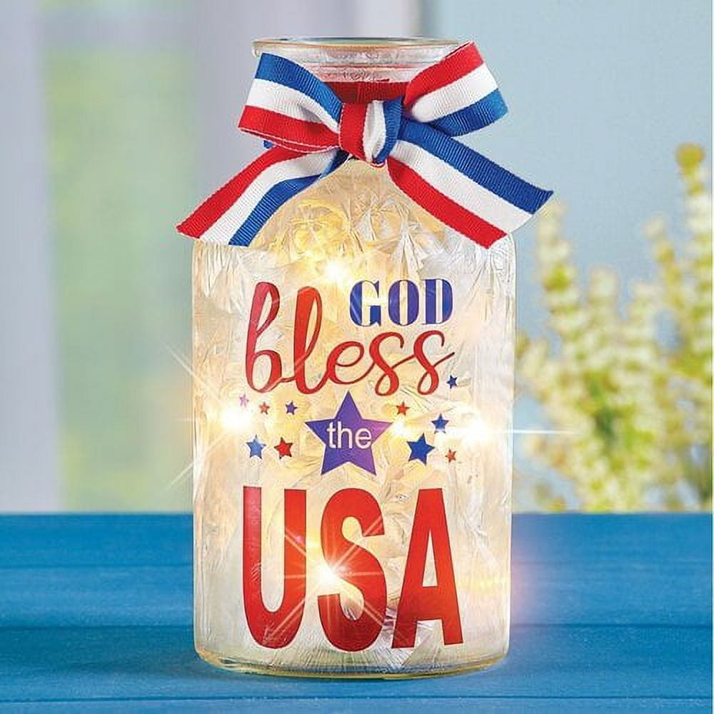 LED Lighted God Bless The USA Patriotic Mason Jar - Walmart.com