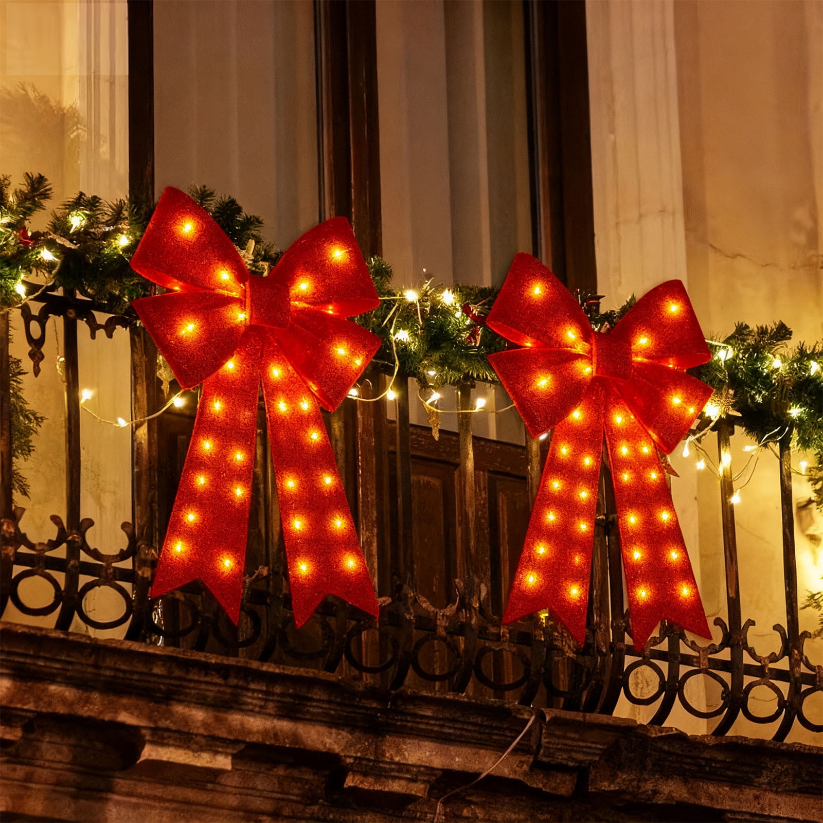 LED Lighted Hanging Bow - Christmas Outdoor & Indoor Decorative Bow ...
