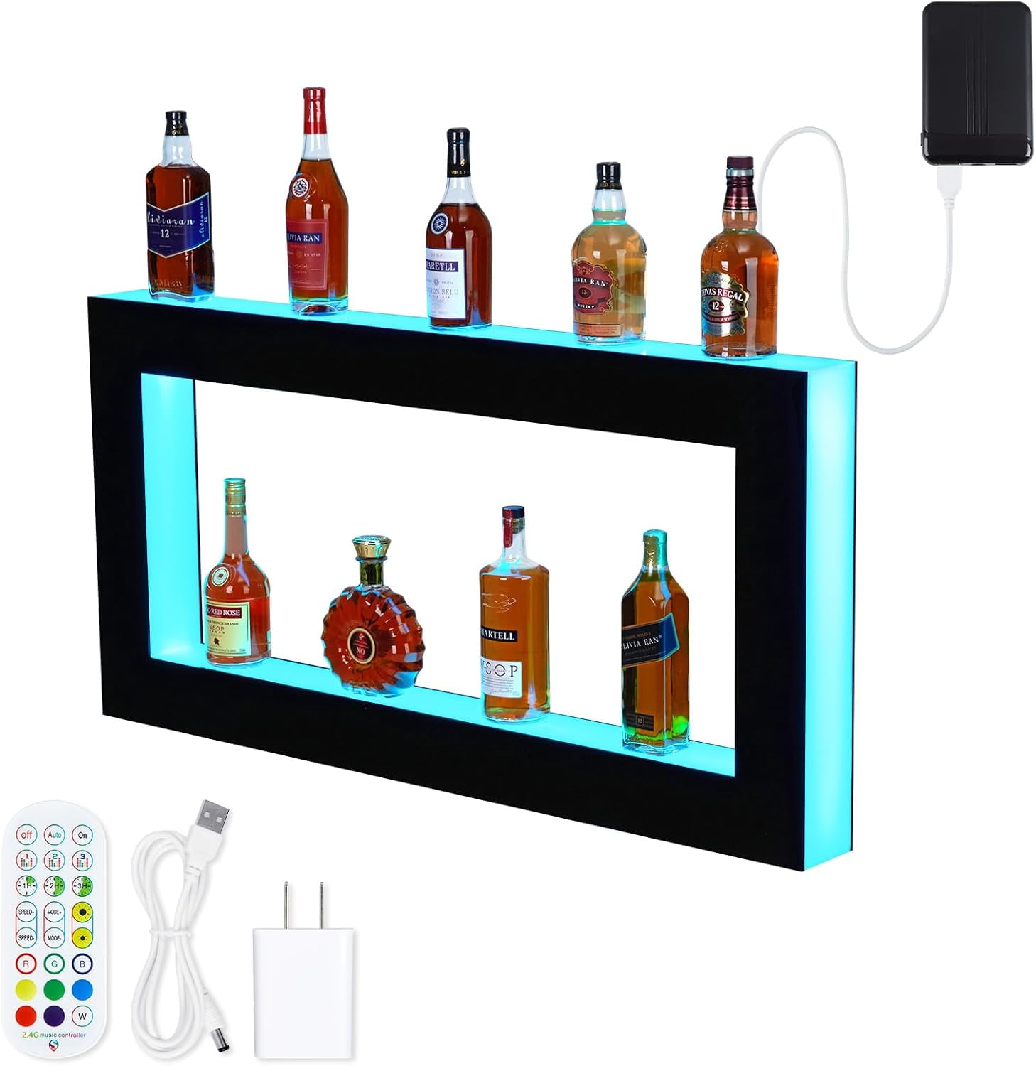 LED Lighted Liquor Bottle Display,1/2/3/4/Tiers Home Bar Shelf with ...