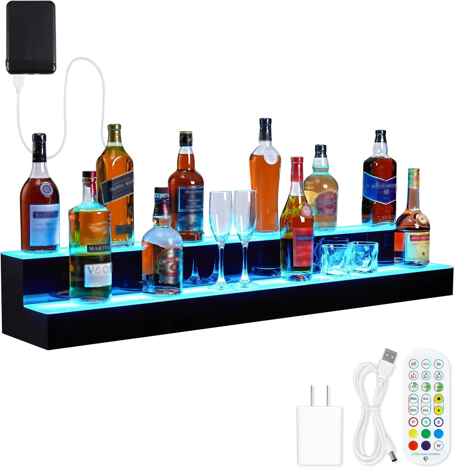 LED Lighted Liquor Bottle Display,1/2/3/4/Tiers Home Bar Shelf with ...