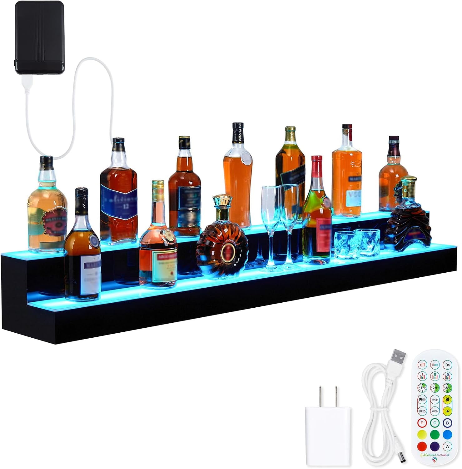 LED Lighted Liquor Bottle Display,1/2/3/4/Tiers Home Bar Shelf with ...