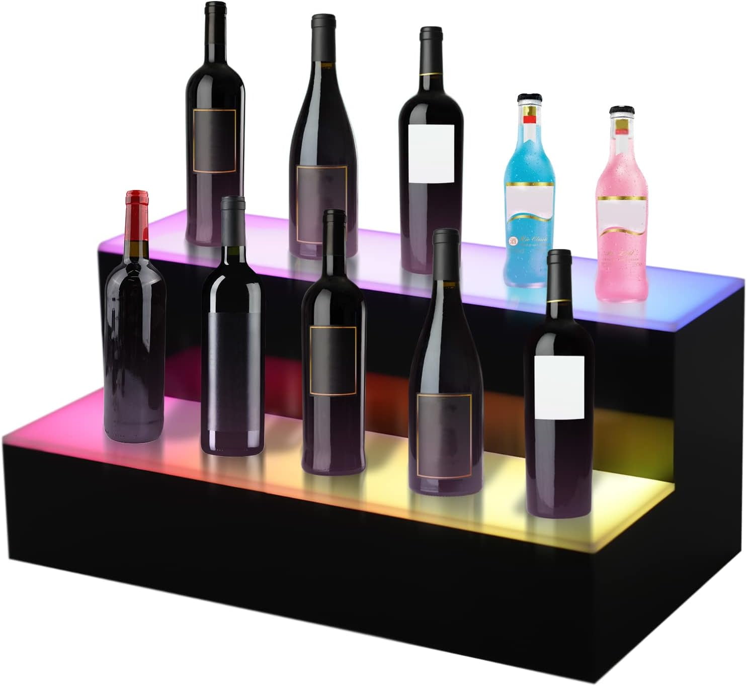 LED Lighted Liquor Bottle Display Shelf, 16 in 2 Step Acrylic LED Bar ...