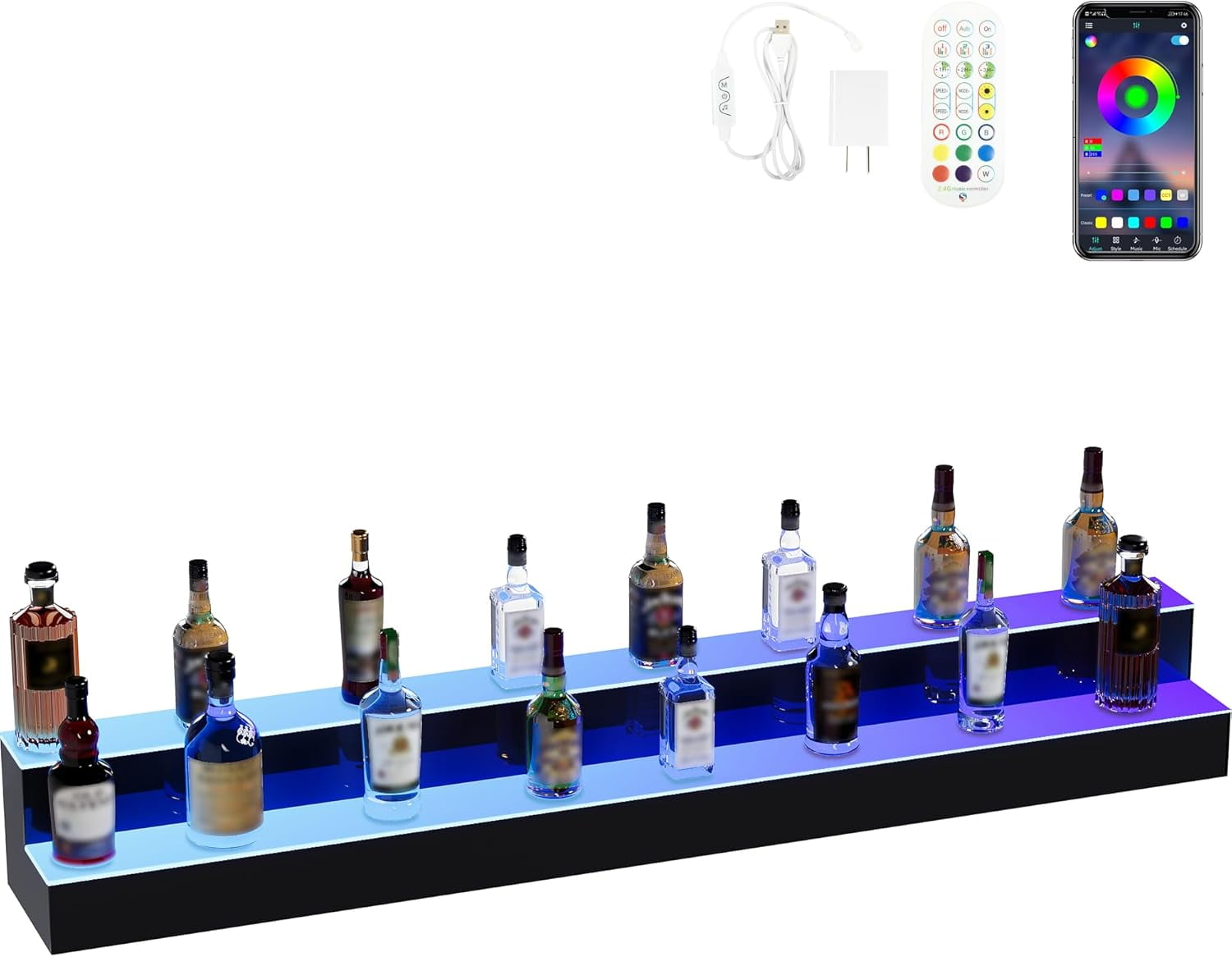 LED Lighted Liquor Bottle Display Shelf 2-Step 24-inch Bar Liquor ...
